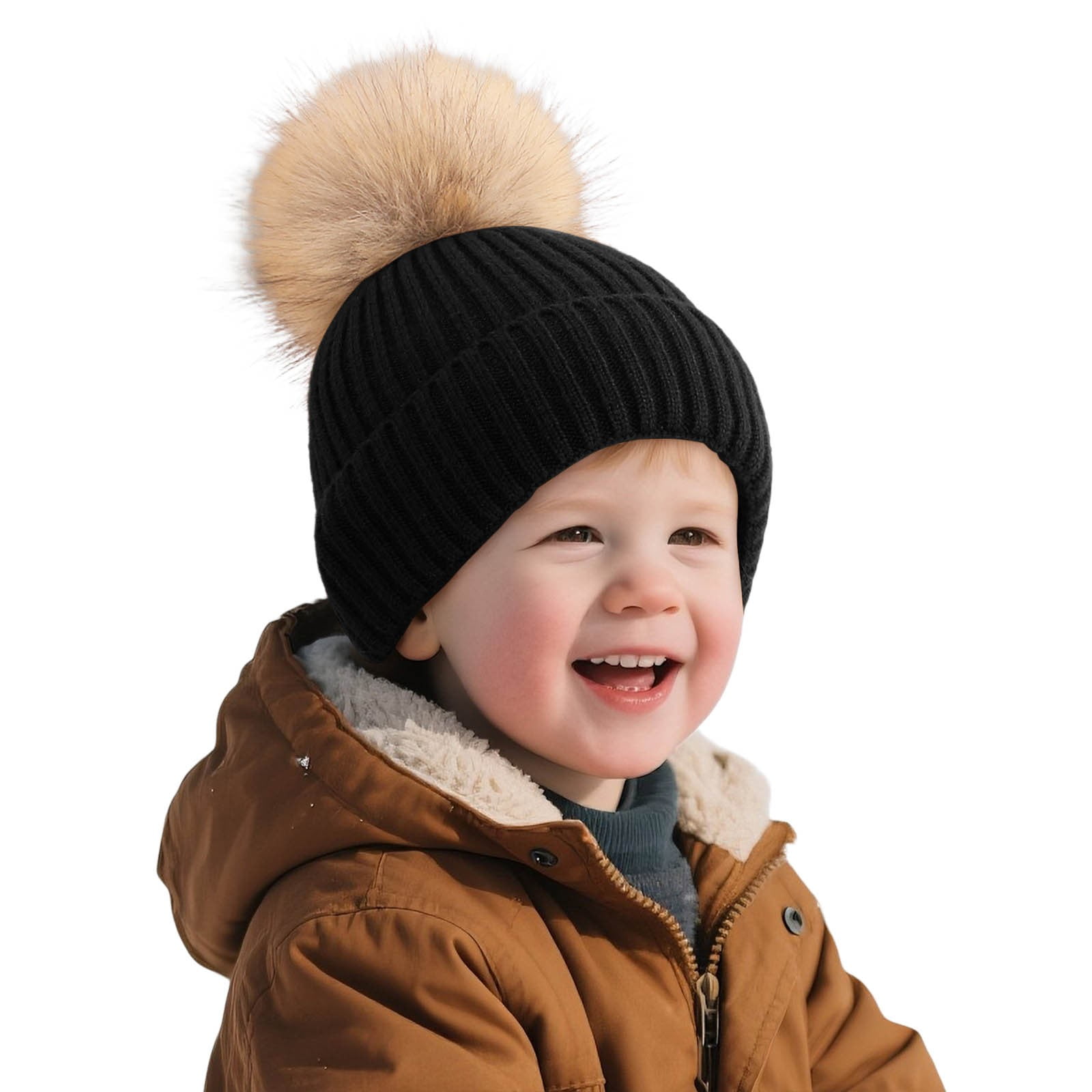 AWZXDE Kids Knit Winter Hat With Pom For Outdoor Cold Weather Warm Ear ...