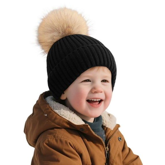 AWZXDE Kids Knit Winter Hat With Pom For Outdoor Cold Weather Warm Ear ...