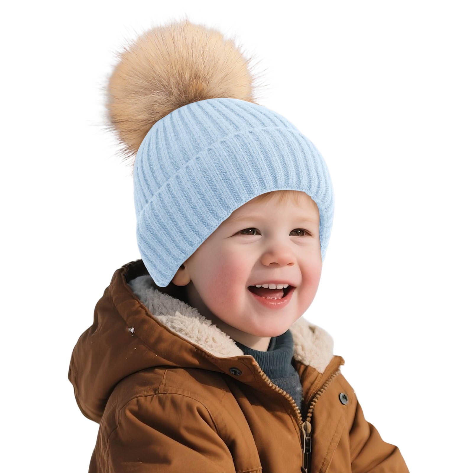 AWZXDE Kids Knit Winter Hat With Pom For Outdoor Cold Weather Warm Ear ...