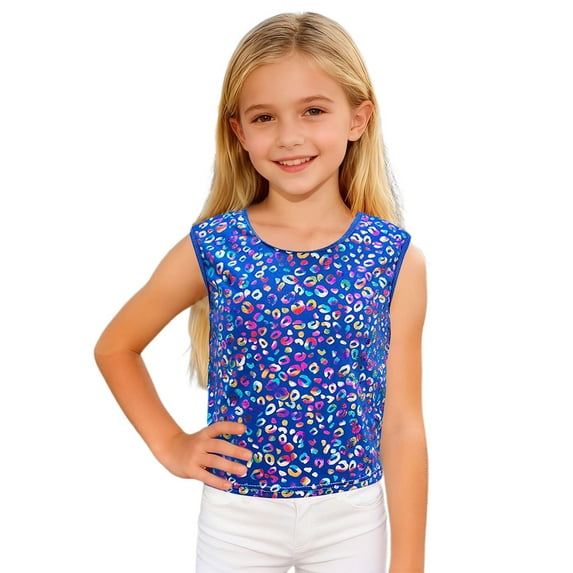 AWZXDE Kids Leopard Glitter Print Sleeveless Tank Top For Kindergarten ...
