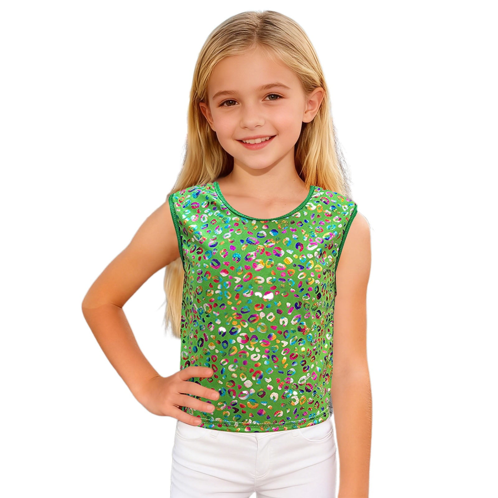AWZXDE Kids Leopard Glitter Print Sleeveless Tank Top For Kindergarten ...