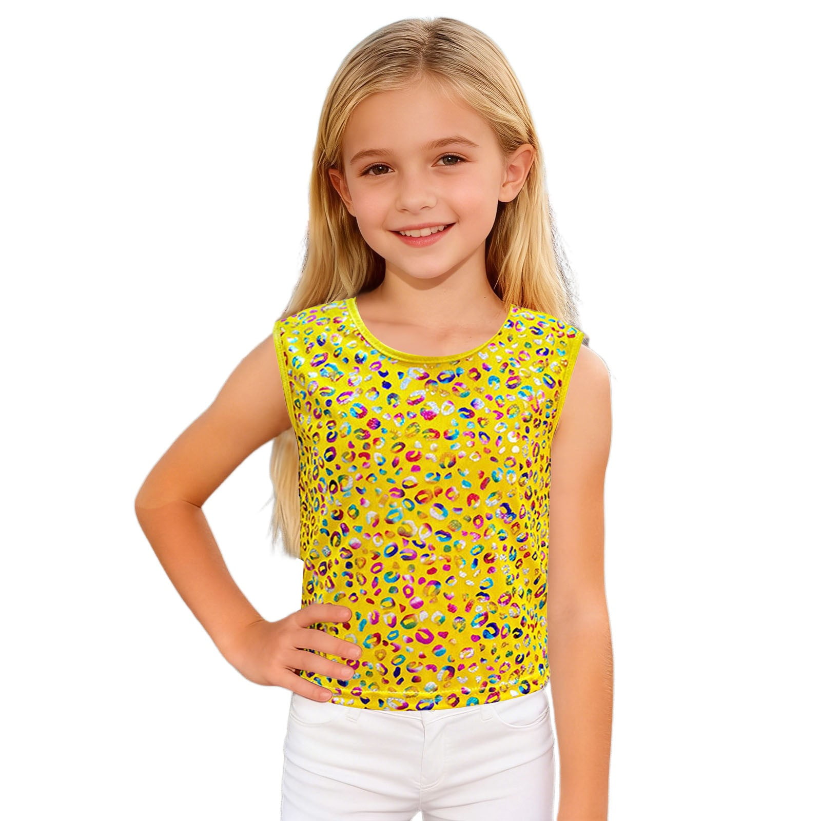 AWZXDE Kids Leopard Glitter Print Sleeveless Tank Top For Kindergarten ...