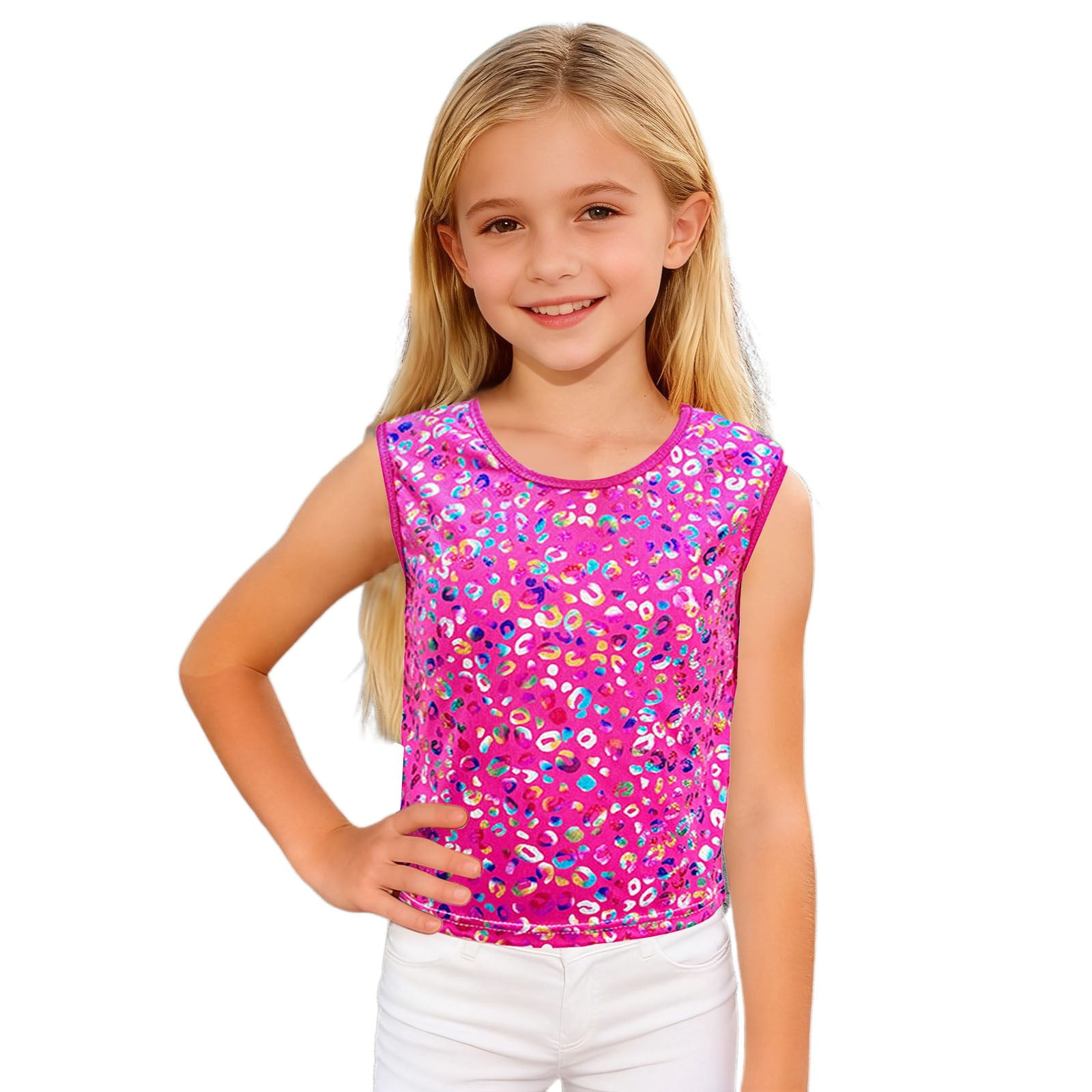 AWZXDE Kids Leopard Glitter Print Sleeveless Tank Top For Kindergarten ...