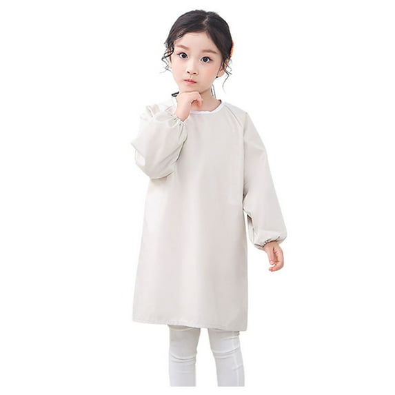 AWZXDE Kids Long Sleeve Art Smock Solid Color Apron Stain-Resistant ...