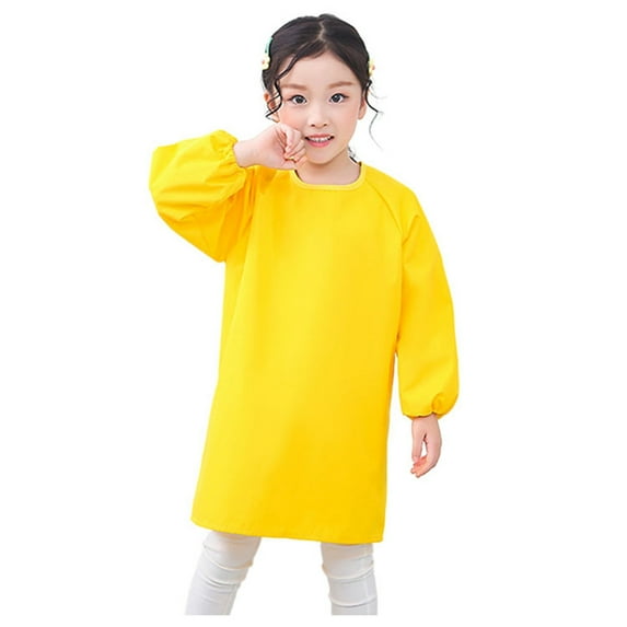 AWZXDE Kids Long Sleeve Art Smock Solid Color Apron Stain-Resistant ...