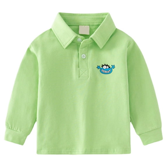 AWZXDE Kids Long Sleeve Polo Shirt Two Button Stand Collar Cartoon ...