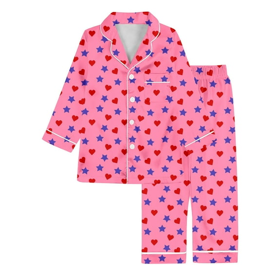 AWZXDE Kids Pajamas Casual Versatile Heart Print Sleepwear Set with ...