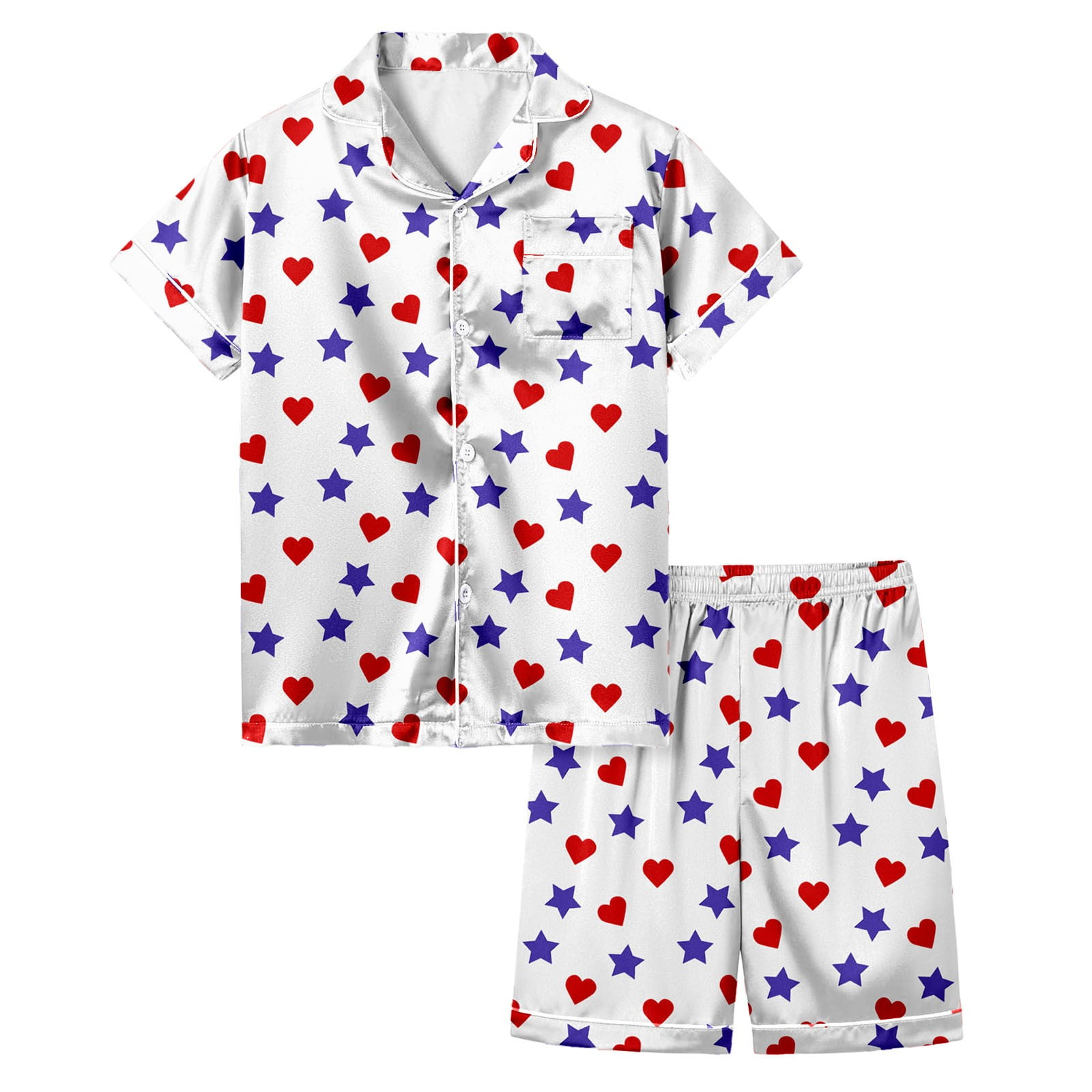AWZXDE Kids Pajamas Silk-Like Short Sleepwear Set Casual Comfortable ...