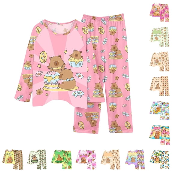 AWZXDE Kids Print Long Sleeve Pajama Set Soft Loungewear Cute Animal ...