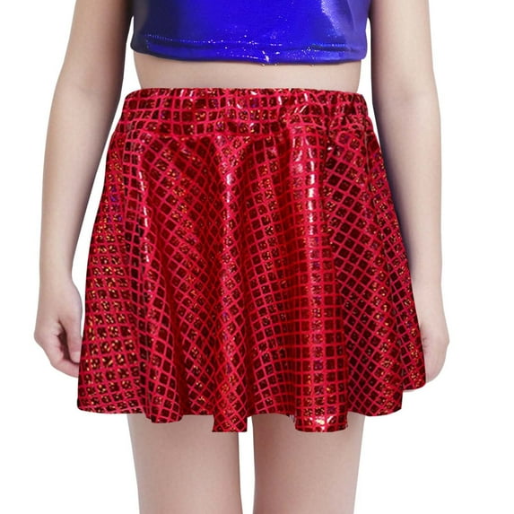 AWZXDE Kids Sequin Cheerleading Skirt Grid Shiny Design Girls Party ...