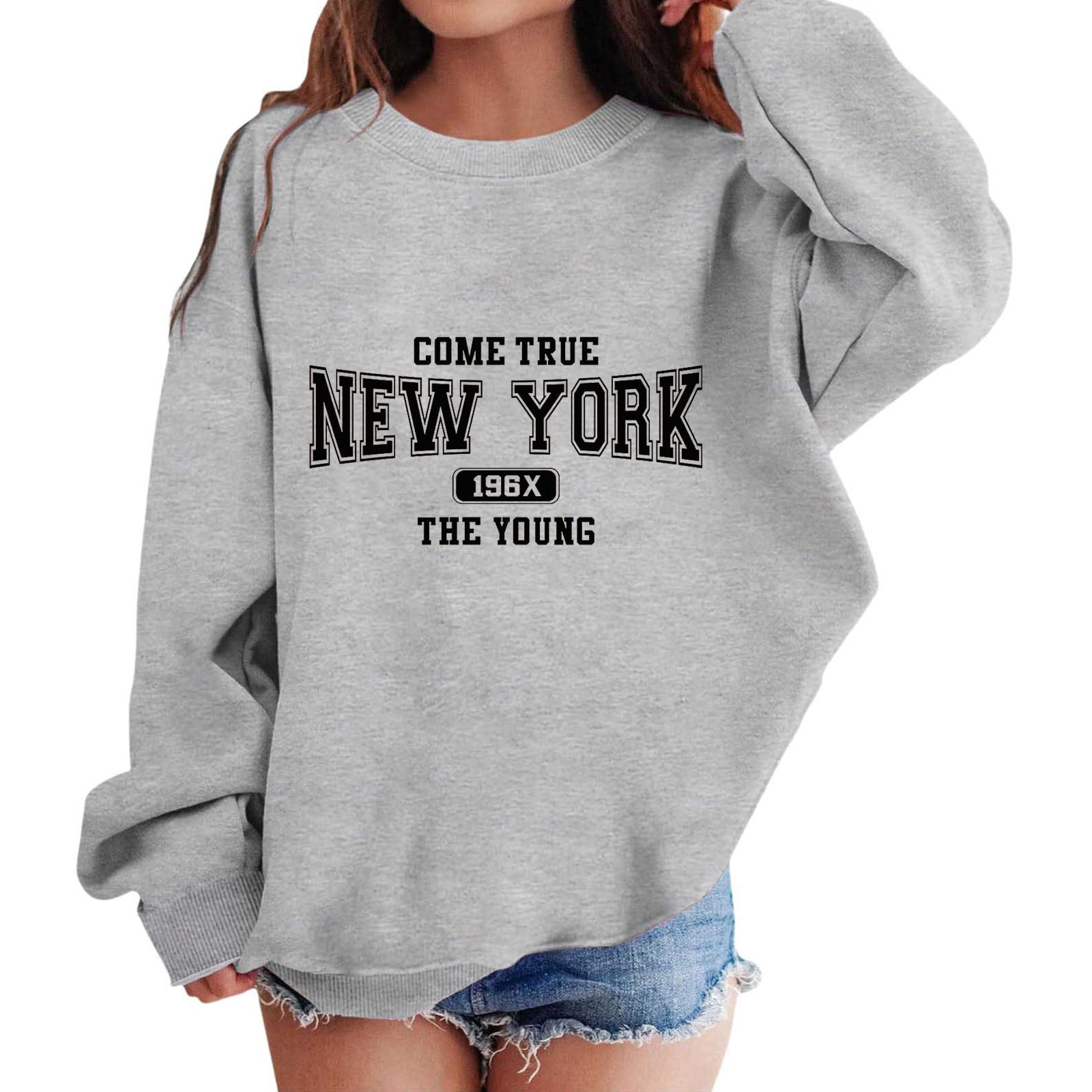 AWZXDE Kids Solid Color Pullover Sweatshirt with Letter Print Loose Fit ...