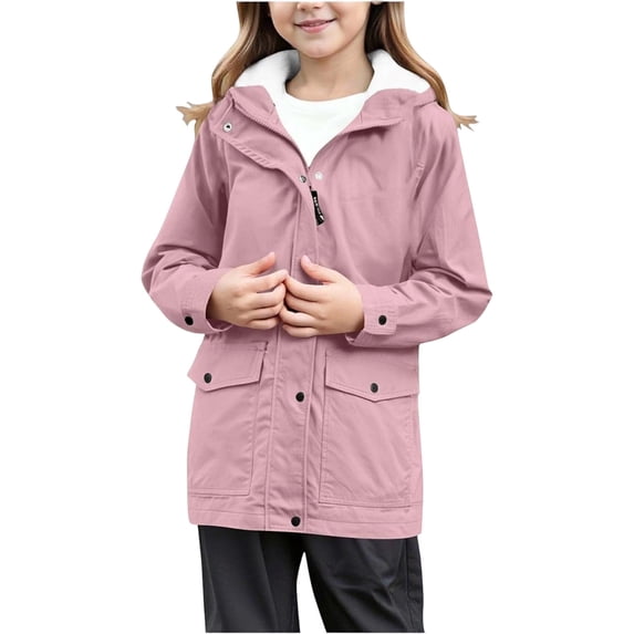 AWZXDE Kids Solid Color Wool Lined Thick Hooded Jacket with Pockets and ...