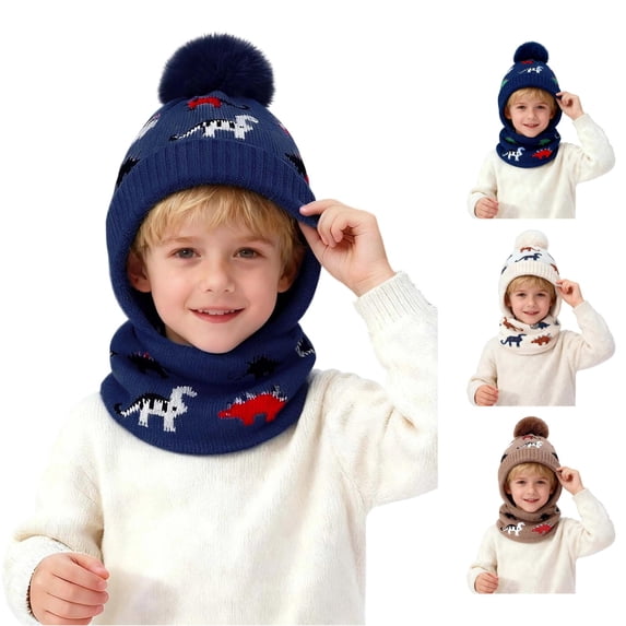 AWZXDE Lined Warm Knitted Winter Hat & Scarf Set With Neck Warmer For ...