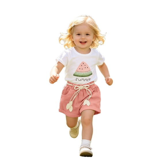 AWZXDE Little Girls Summer Cartoon Graphic Tee And Shorts Set ...