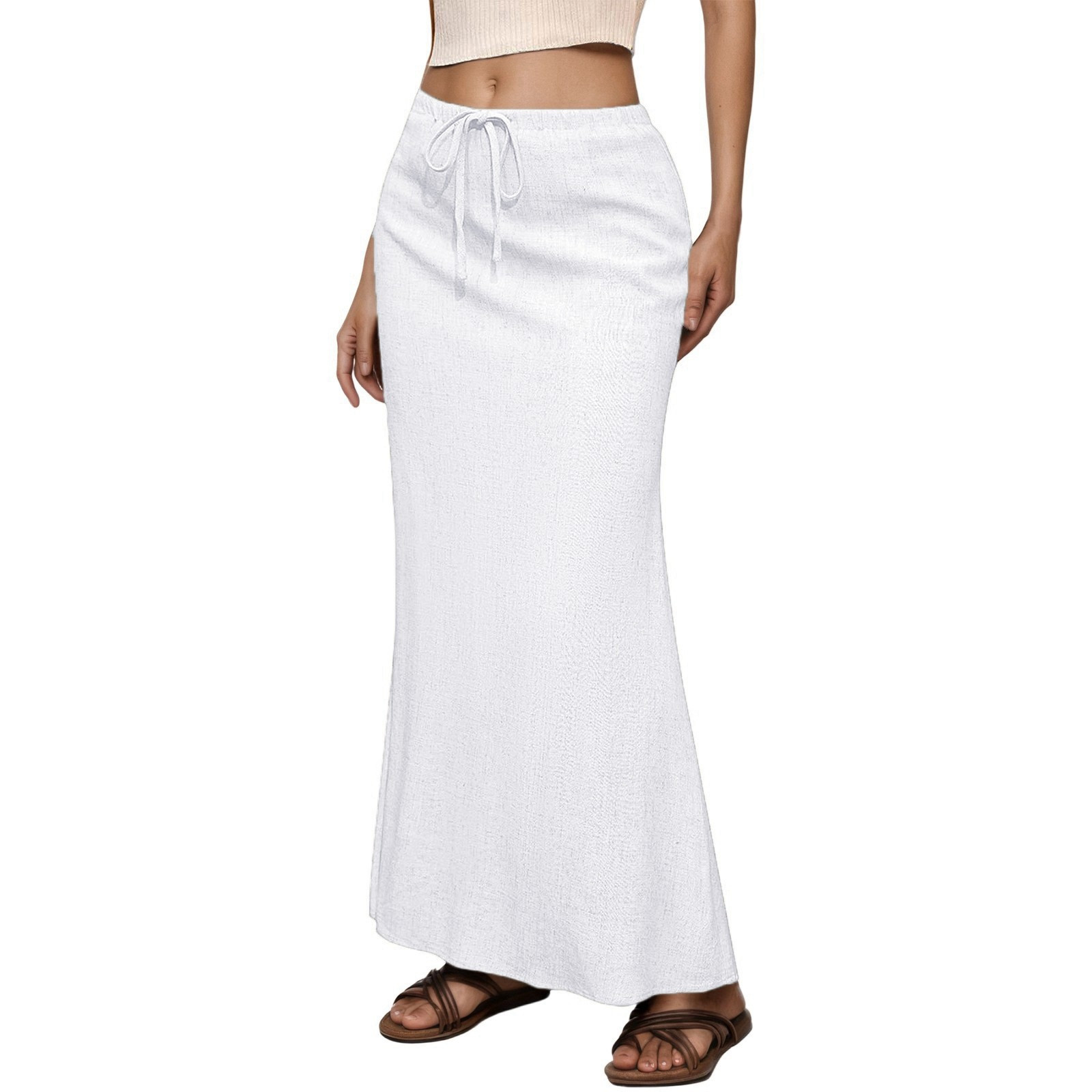 AWZXDE Long Skirt for Women Solid Color with Drawstring Design Midi ...