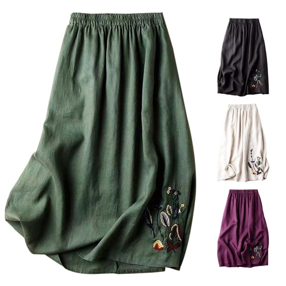 AWZXDE Long Skirts for Women Summer Floral Embroidery Big Swing Midi ...