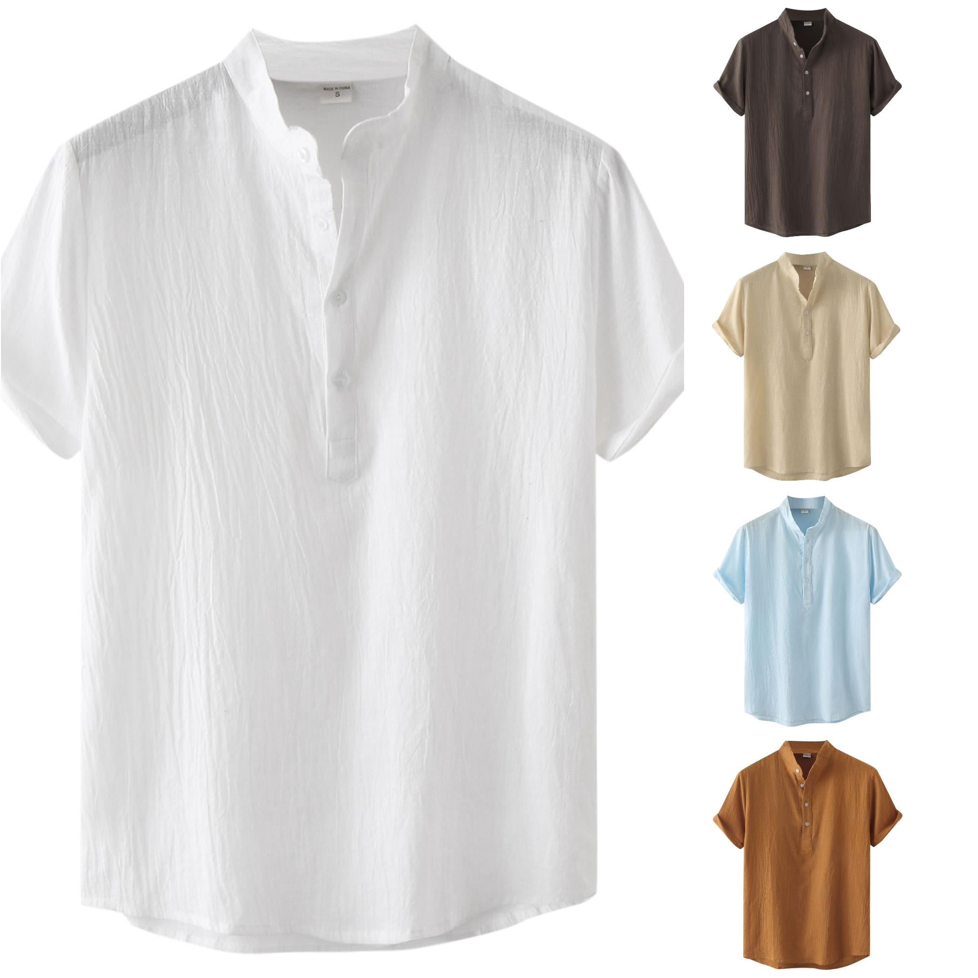 AWZXDE Men Shirts Solid Stand Collar Daily Basic Short Sleeve Polo ...