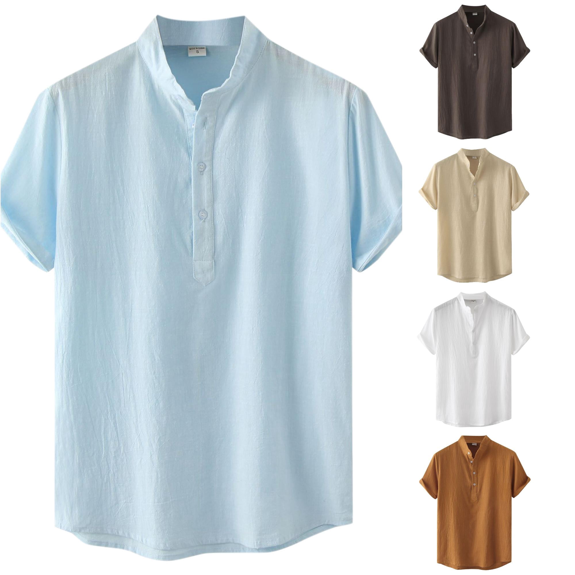 AWZXDE Men Shirts Solid Stand Collar Daily Basic Short Sleeve Polo ...