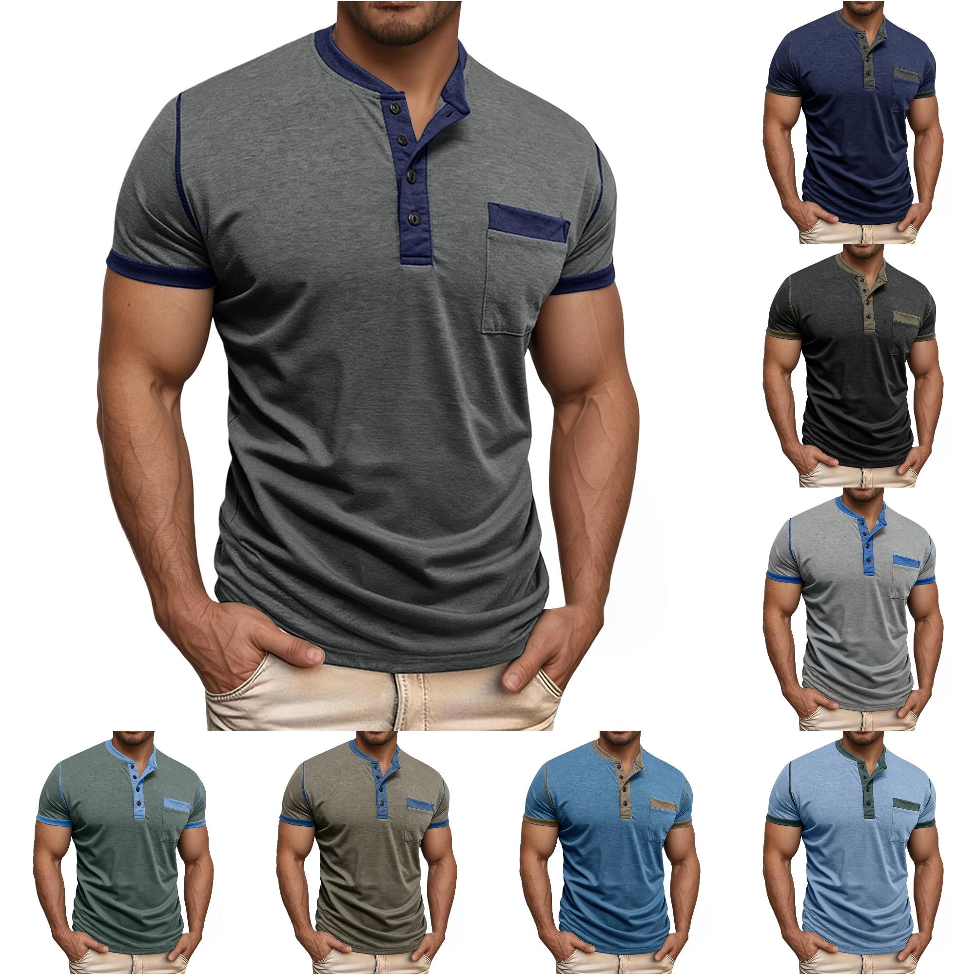 AWZXDE Men's Casual Short Sleeve T-Shirt Color Block Solid Daily ...