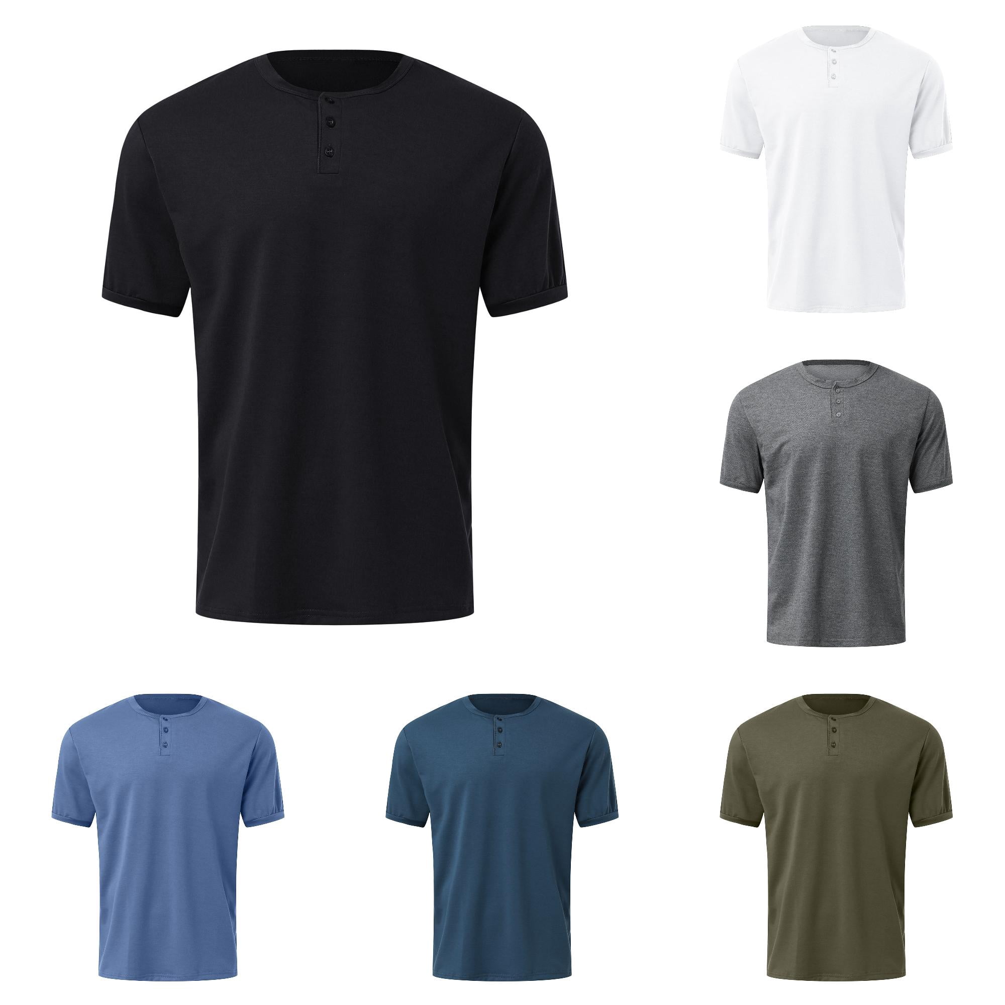 AWZXDE Men's Casual Short Sleeve T-Shirt Fashion Minimalist Button Down ...
