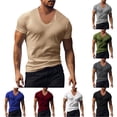 AWZXDE Men's Casual Short Sleeve T-Shirt Fashion Solid V-Neck Daily ...