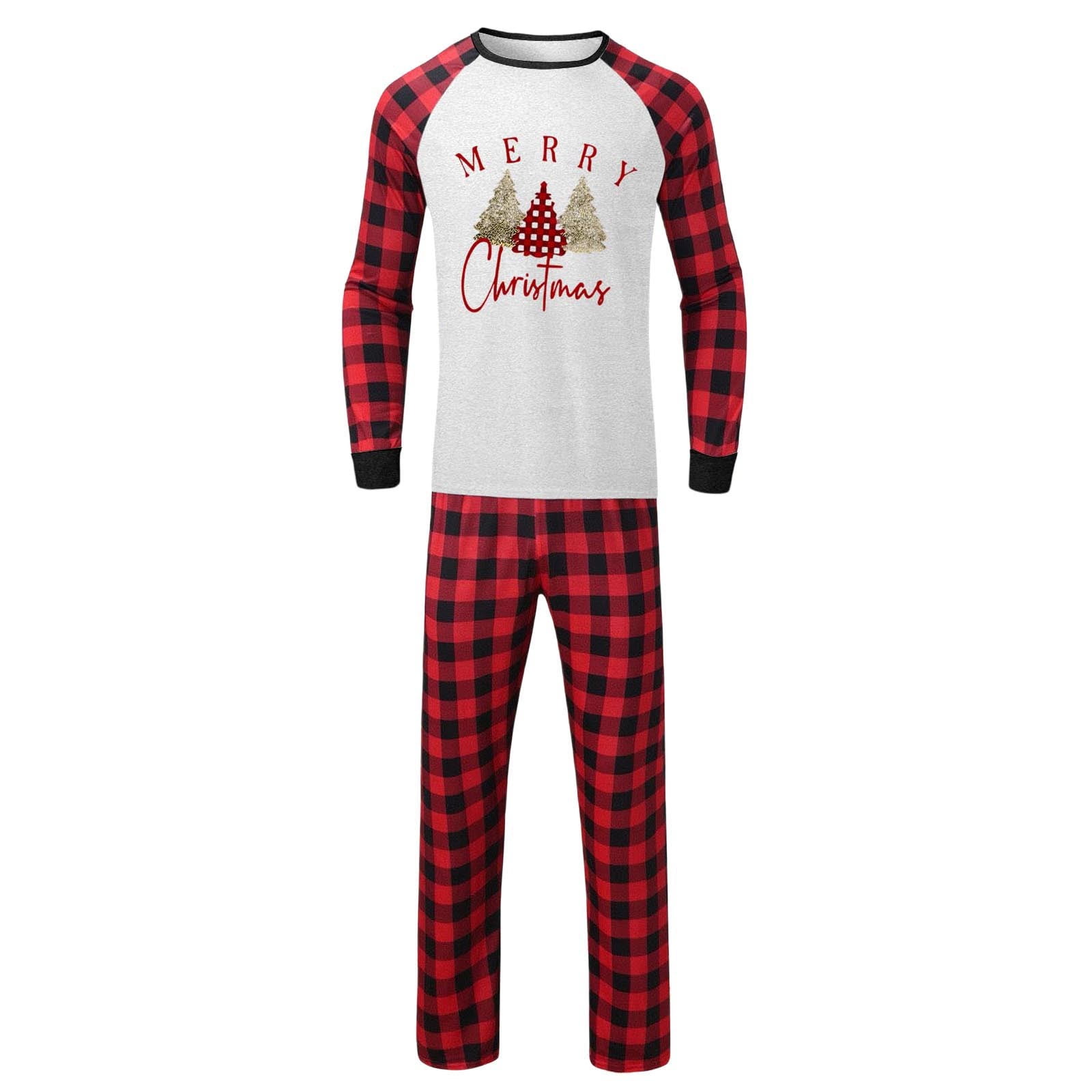 AWZXDE Men's Christmas Tree Print Red Plaid Pajama Set, Winter Family ...