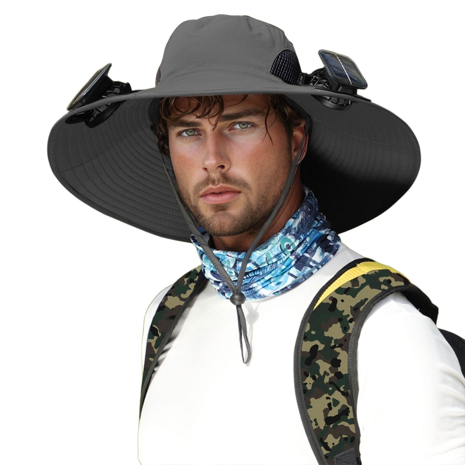 AWZXDE Men's Detachable Solar Fan Sun Hat, Wide Brim Cap for Fishing ...