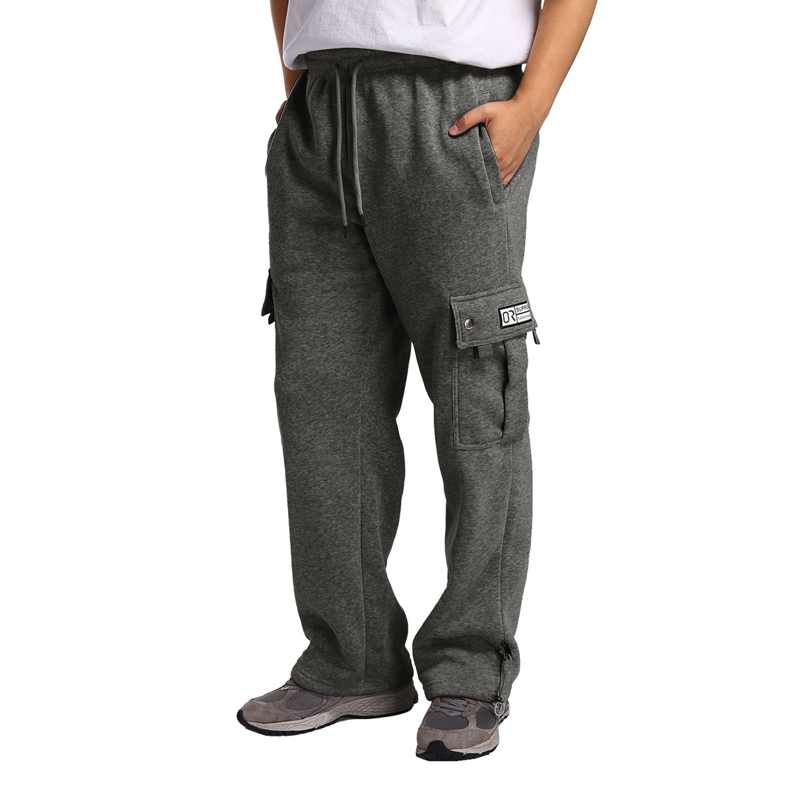 AWZXDE Men's Lined Cargo Joggers with Drawstring, Loose Fit Winter Warm ...