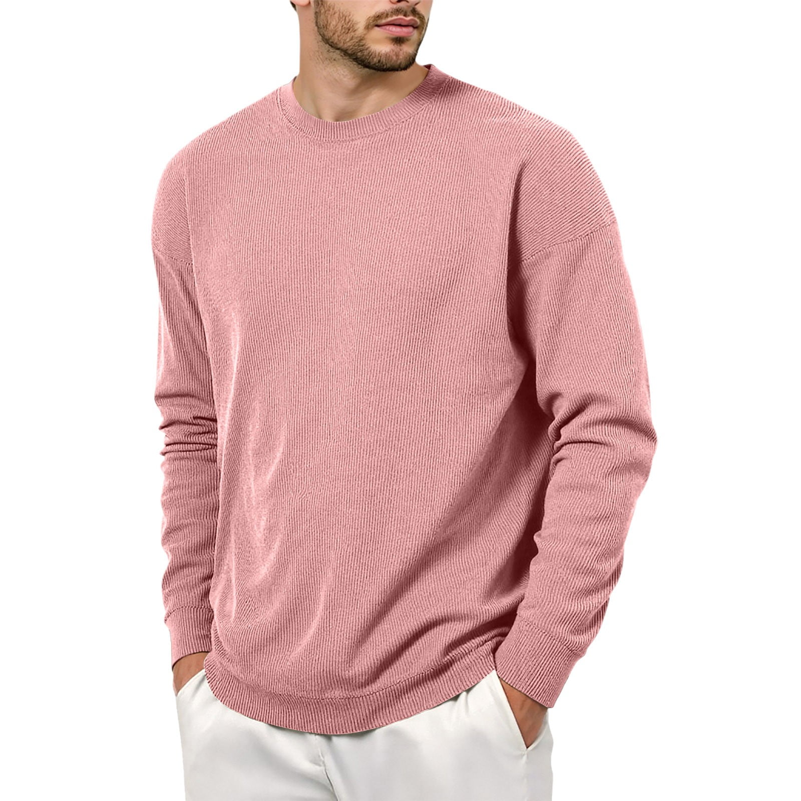 AWZXDE Men's Solid Color Crewneck Sweatshirt, Casual Home Wear Long ...