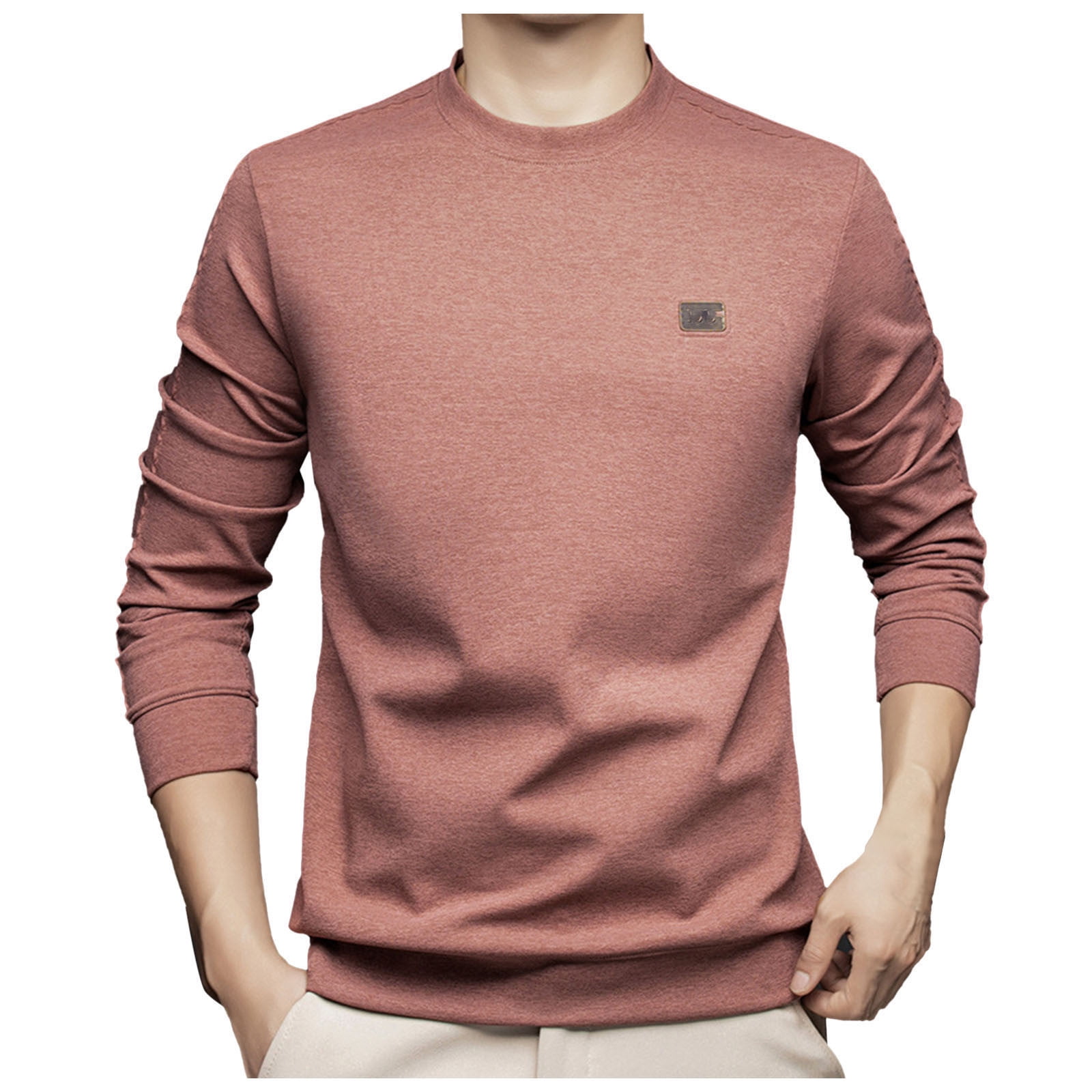 AWZXDE Men's Solid Color Soft Fit Crewneck Sweatshirt, Slim Long Sleeve ...
