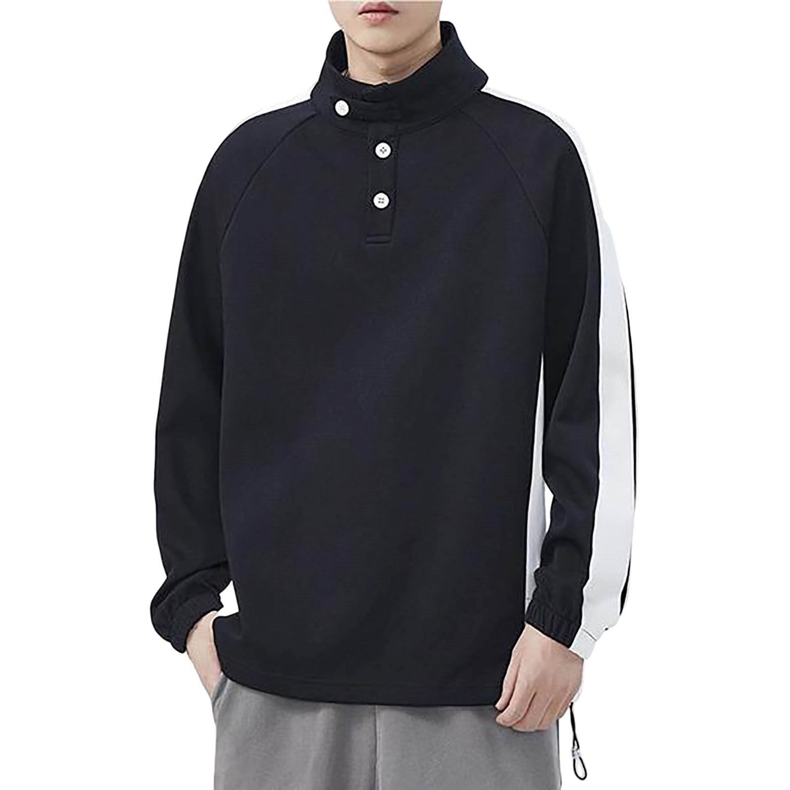 AWZXDE Men's Solid Color Stand Collar Sweatshirt Button Placket ...