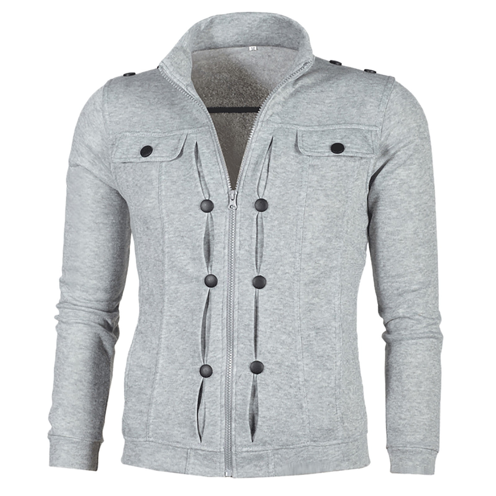 AWZXDE Men's Solid Color Zip Up Stand Collar Sweatshirt with Button ...