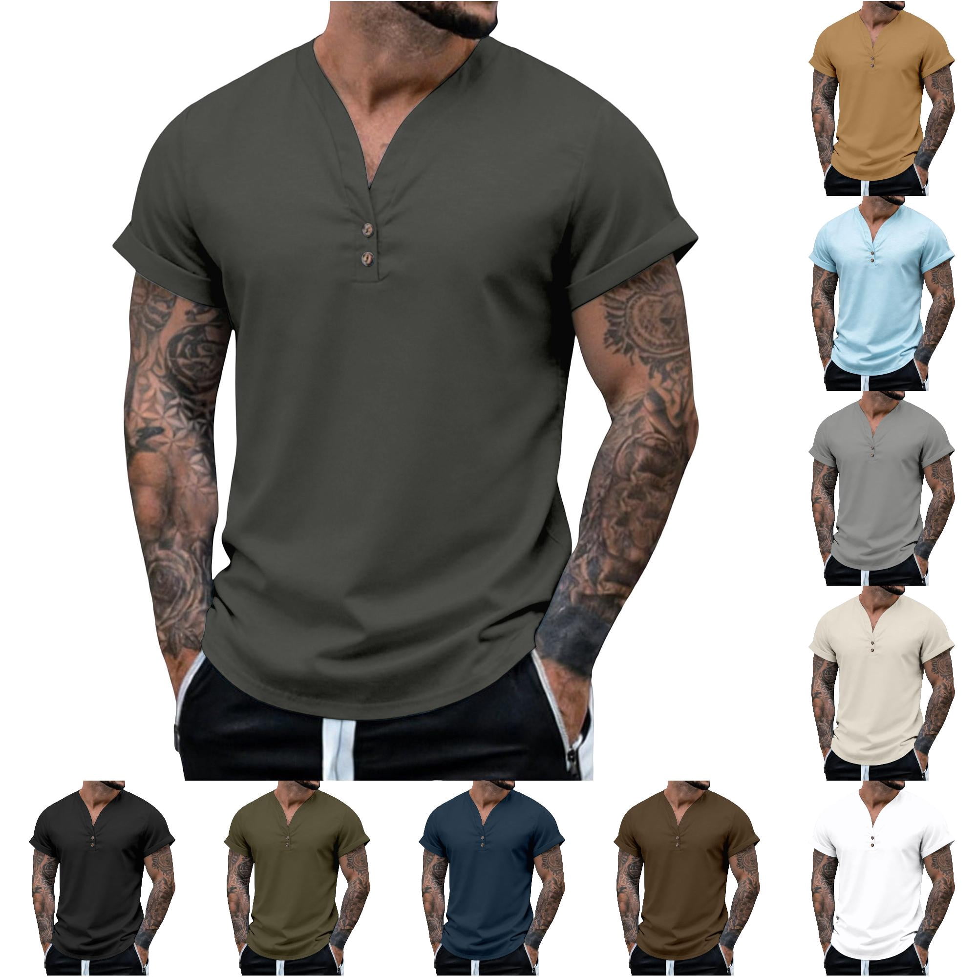AWZXDE Men's Workout Running Shirts Solid V-Neck Athletic Summer Top ...
