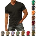 AWZXDE Men's Workout Running Shirts Solid V-Neck Chest Pocket Short ...
