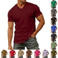 AWZXDE Men's Workout Running Shirts Solid V-Neck Chest Pocket Short ...