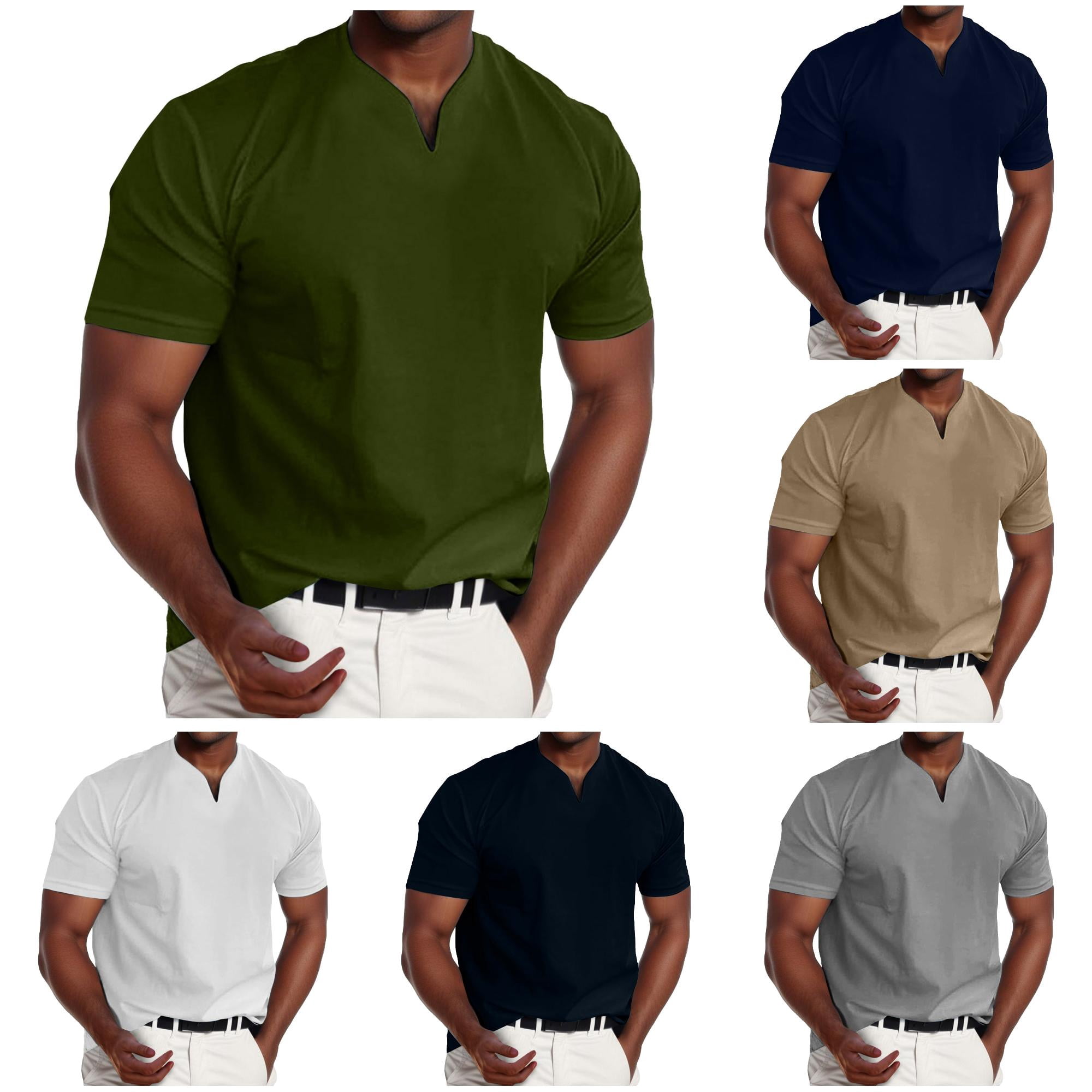 AWZXDE Men's Workout Running Shirts Solid V-Neck Short Sleeve Daily ...