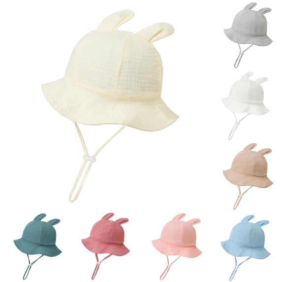 AWZXDE Pleated Rabbit Ear Printed Fisherman Sun Hat For Baby 0-12 ...
