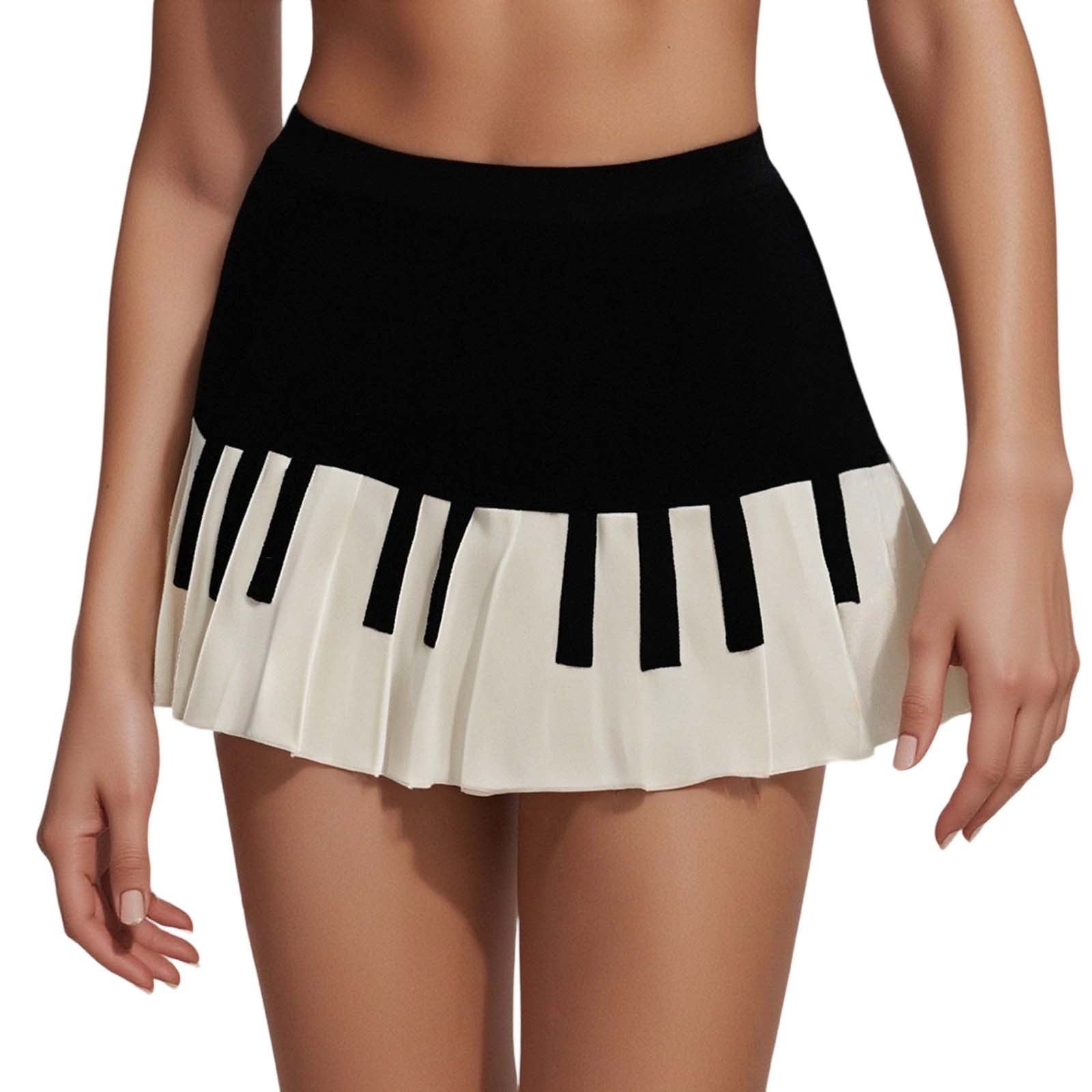 AWZXDE Pleated Skirt for Women Retro Black White Piano Color High Waist ...