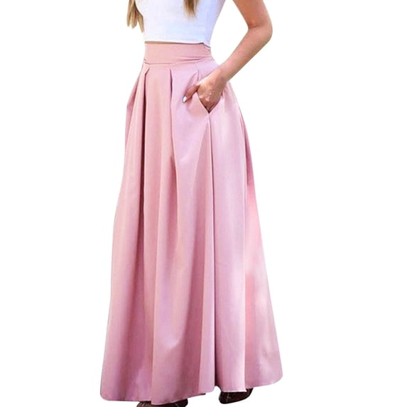AWZXDE Plus Size Women's Solid Color Skirt with Pockets High Waisted ...