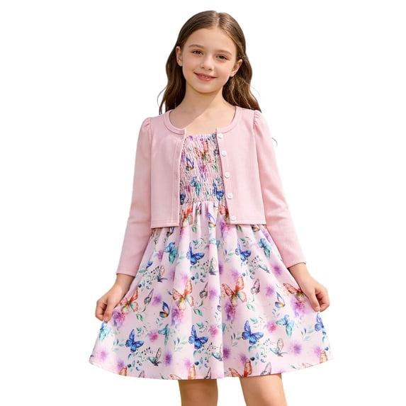 AWZXDE Seasonal Girls Floral Print Sleeveless Tiered Dress Cardigan Set ...