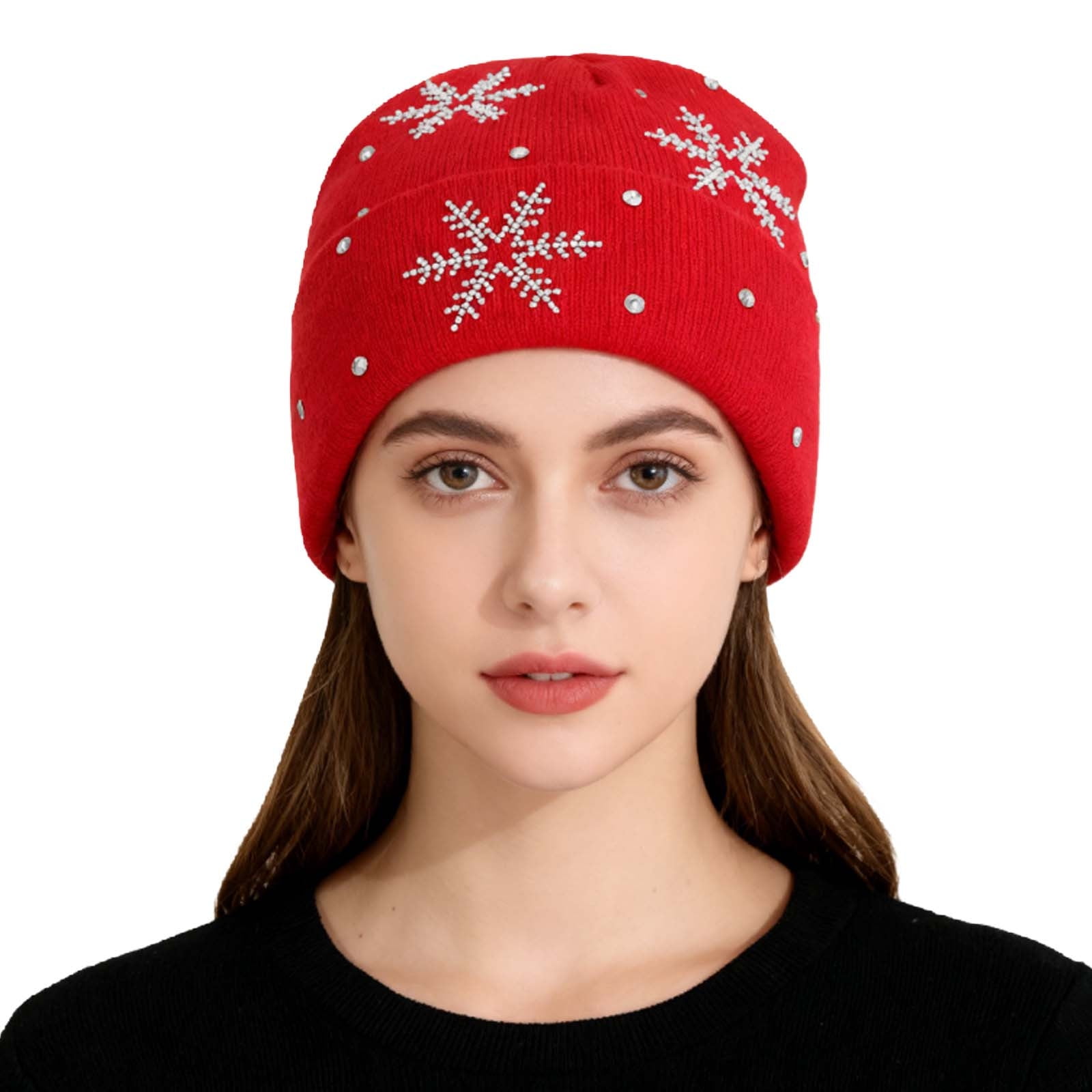 AWZXDE Snowflake Encrusted Knitted Winter Hat Warm Woolen for Cold ...