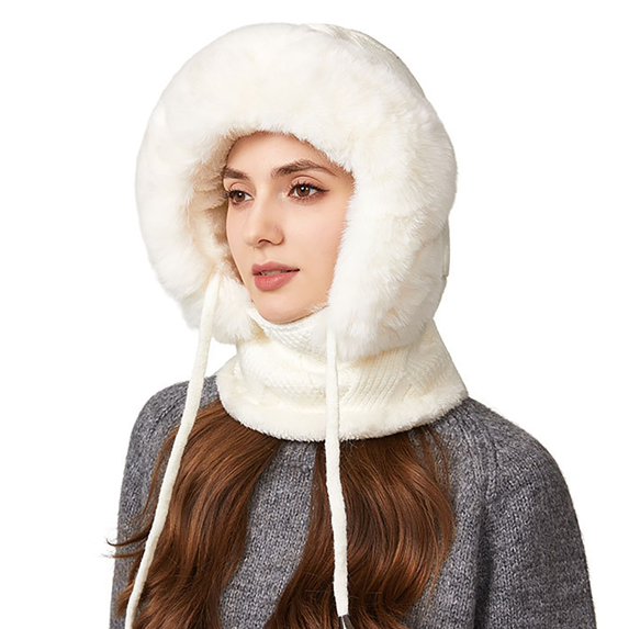 AWZXDE Soft Hat With Scarf And Ear Winter Knitted Thermal Neck Warmer ...