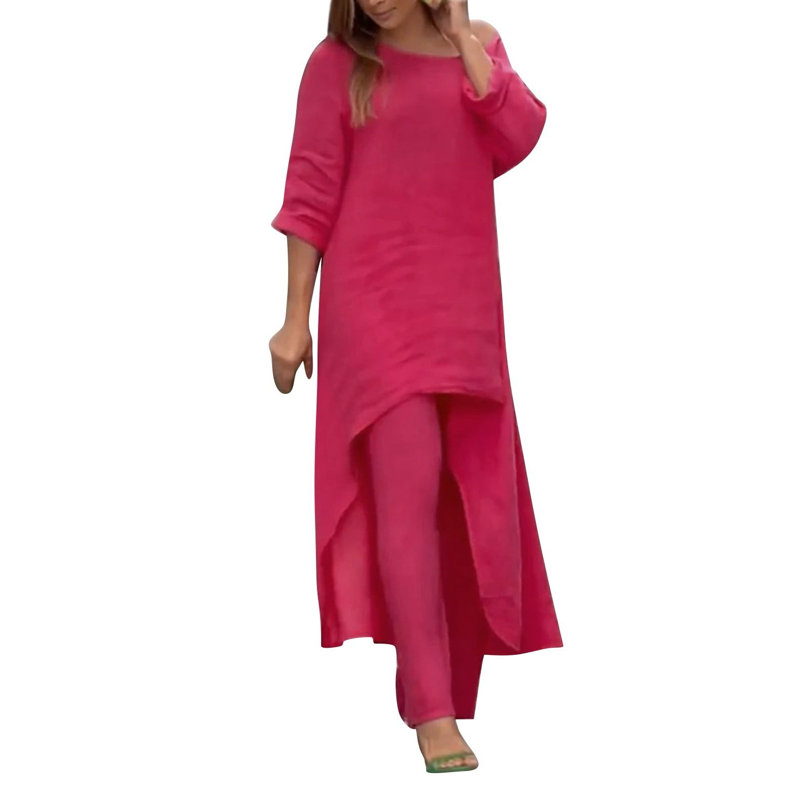 AWZXDE Solid Color One Shoulder Long Sleeve Flowy Double Layer Hem ...