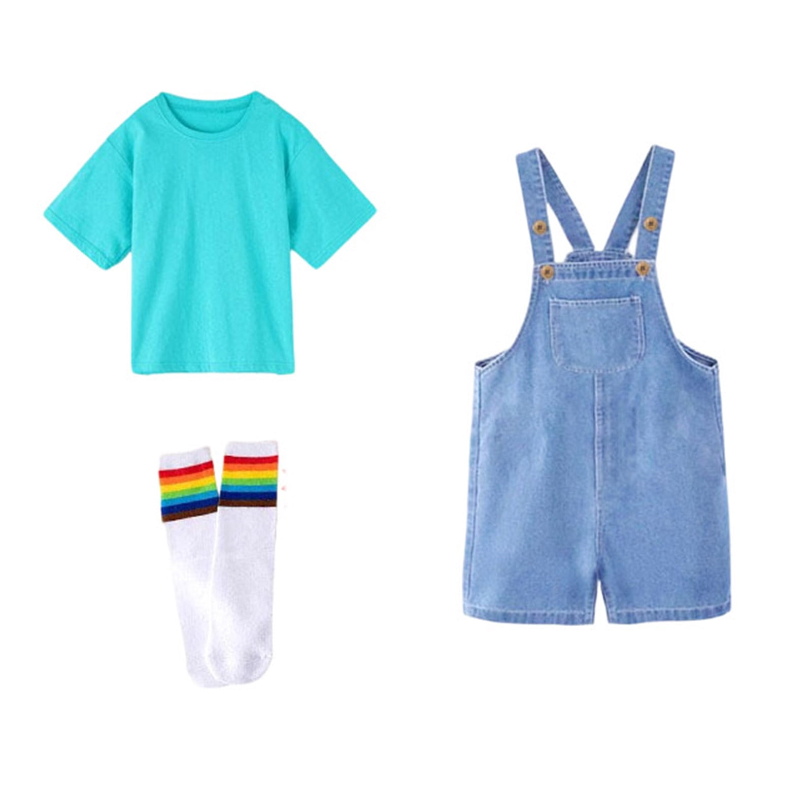 AWZXDE Stylish Girls Denim Overalls Set With Matching Solid Color Top ...
