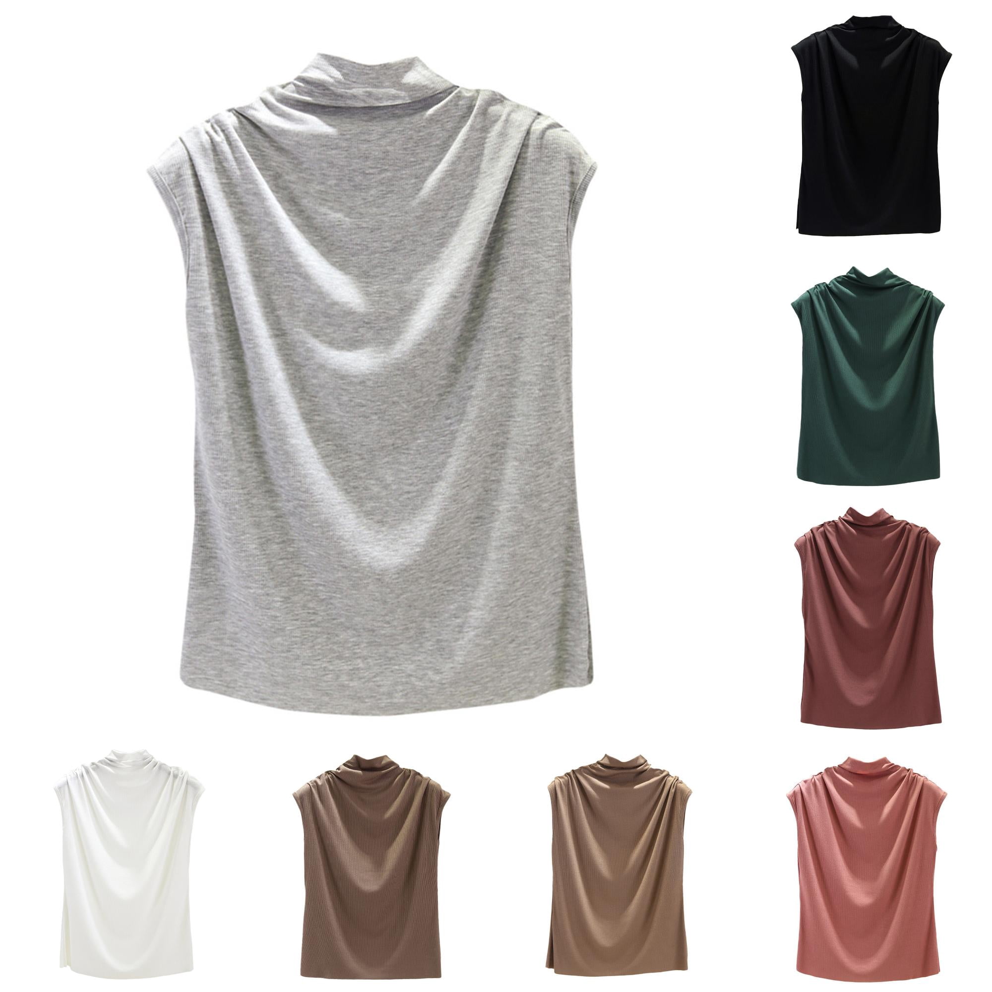 AWZXDE Tank Tops for Women Summer Solid Color High Neck Loose Fit T ...