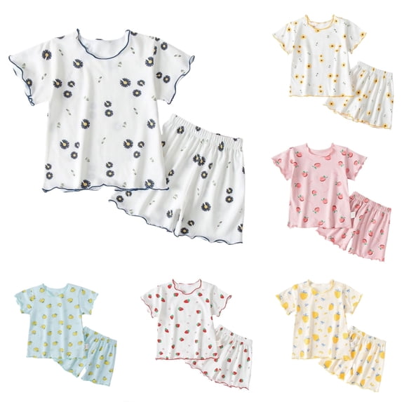 AWZXDE Toddler Girl Wooden Ear Edge Short Sleeve Strawberry Print T ...