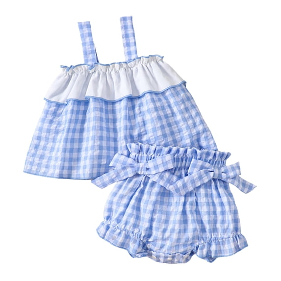 AWZXDE Toddler Girls Sleeveless Plaid Vest Tops Bowknot Shorts Outfits ...