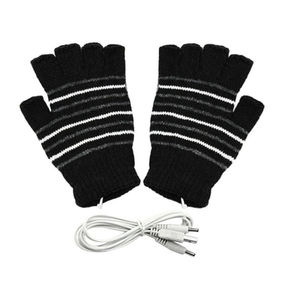 AWZXDE USB Fingerless Heating Knitting Wool Hand Warm Gloves Stripe ...