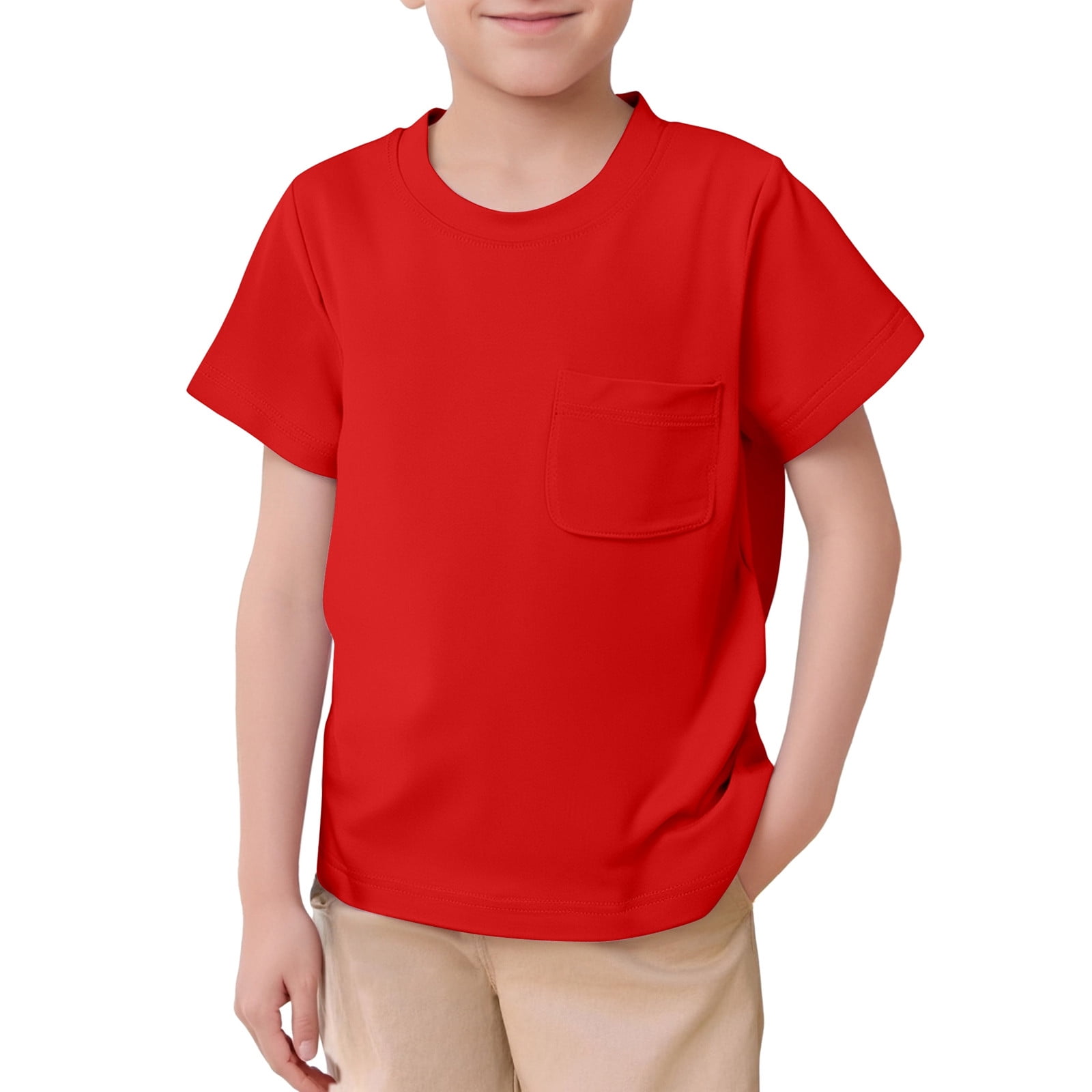 AWZXDE Unisex Kids Basic Short Sleeve Solid Color Pocket T Shirt Crew ...