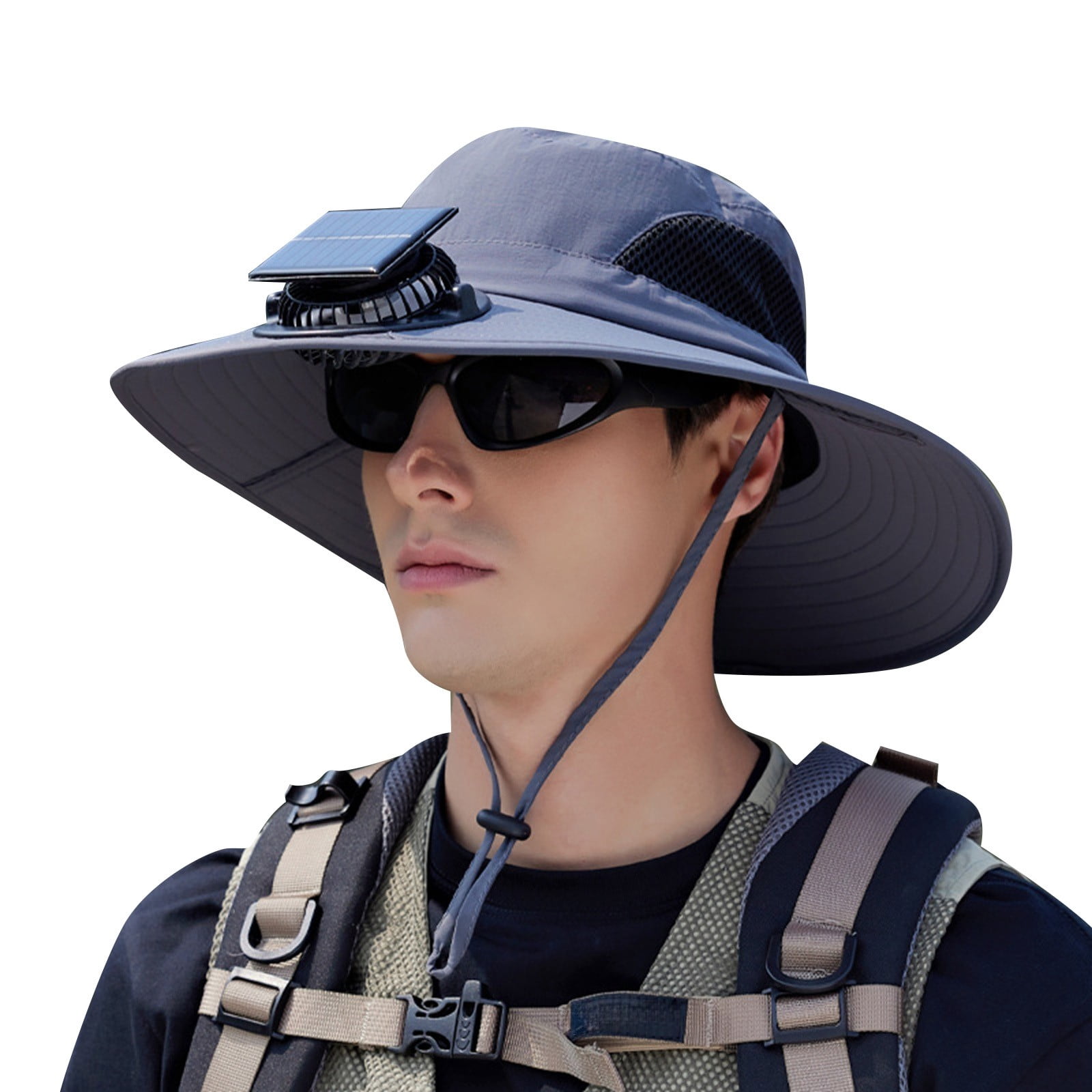 AWZXDE Unisex Solar Fan Bucket Hat Wide Brim Sun Hat Outdoor Summer ...